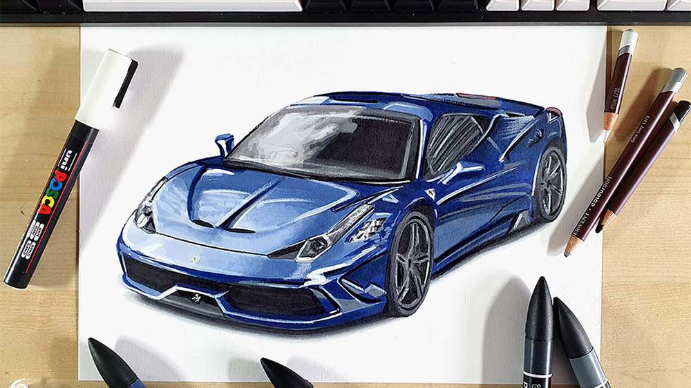 How to Draw a Ferrari 458 Speciale - Easy & Detailed Step-by-Step Tutorial